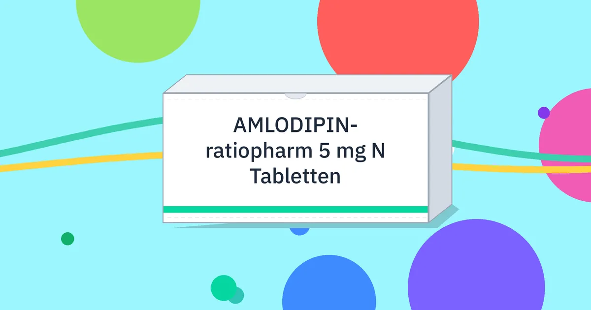 Symbolbild: Packung mit der Aufschrift AMLODIPIN-ratiopharm 5 mg N Tabletten (PZN 03457272) – Verfügbarkeit und Bezug in Apotheken in Frankfurt am Main