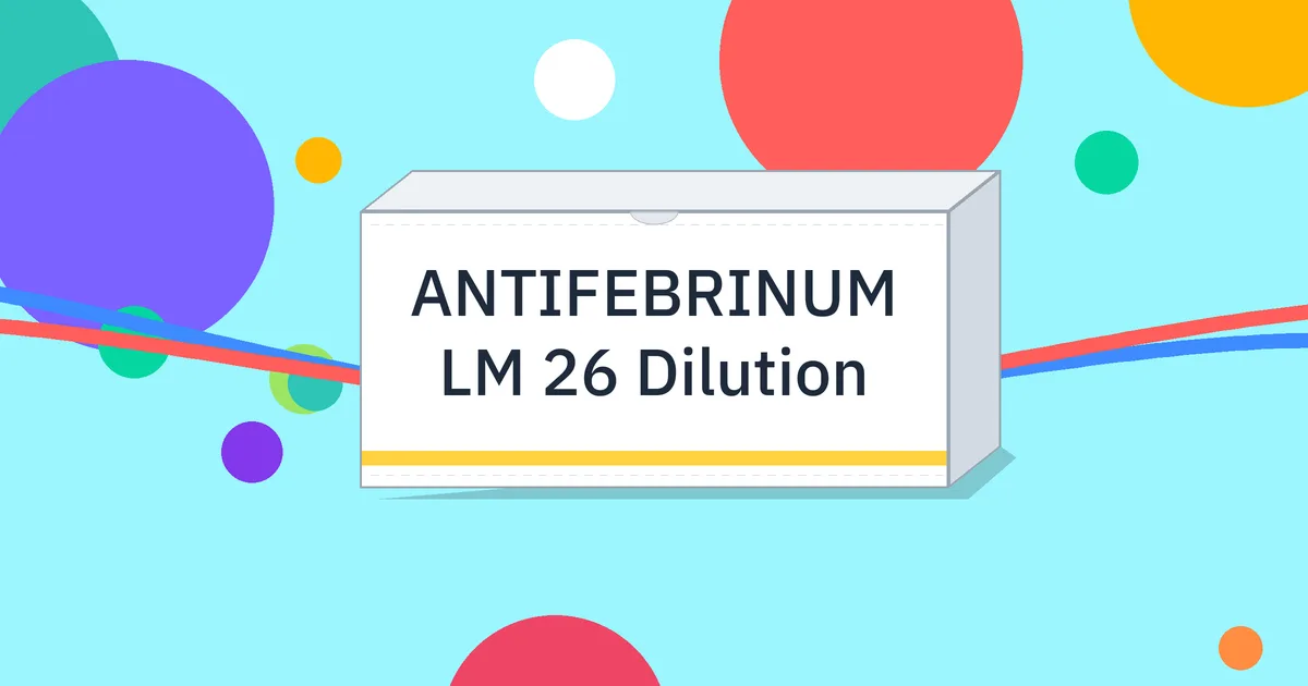 Symbolbild: Packung mit der Aufschrift ANTIFEBRINUM LM 26 Dilution (PZN 13371873) – Verfügbarkeit und Bezug in Apotheken in Frankfurt am Main