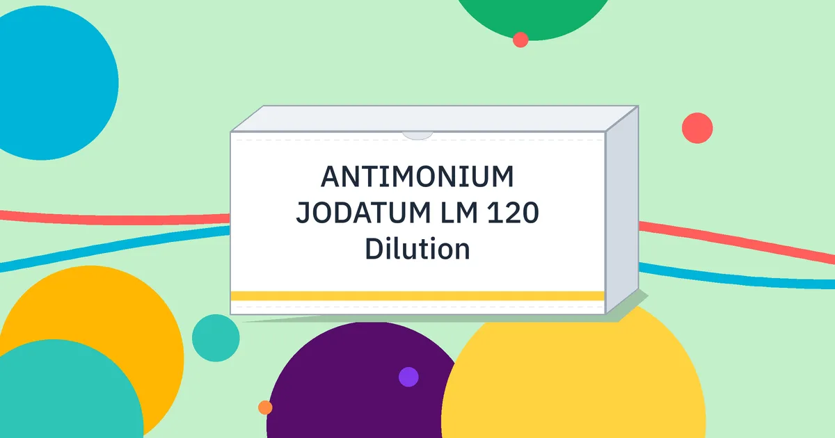 Symbolbild: Packung mit der Aufschrift ANTIMONIUM JODATUM LM 120 Dilution (PZN 12764547) – Verfügbarkeit und Bezug in Apotheken in Frankfurt am Main