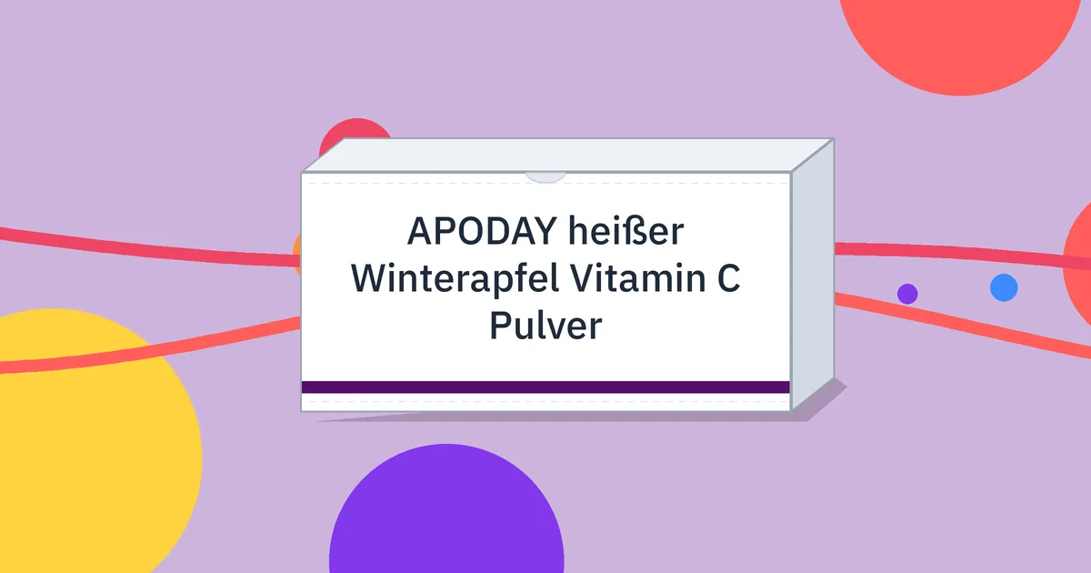 Symbolbild: Packung mit der Aufschrift APODAY heißer Winterapfel Vitamin C Pulver (PZN 10415564) – Verfügbarkeit und Bezug in Apotheken in Frankfurt am Main