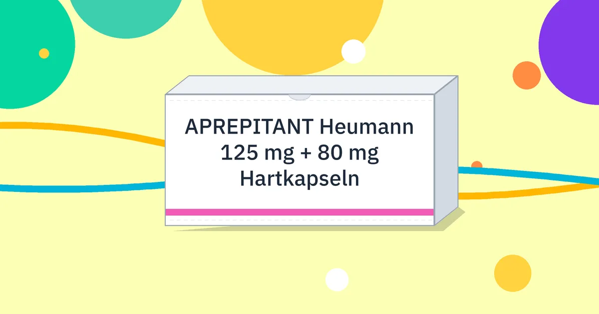 Symbolbild: Packung mit der Aufschrift APREPITANT Heumann 125 mg + 80 mg Hartkapseln (PZN 14131651) – Verfügbarkeit und Bezug in Apotheken in Frankfurt am Main
