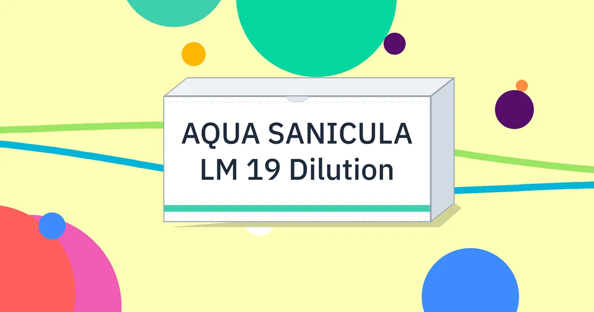 Symbolbild: Packung mit der Aufschrift AQUA SANICULA LM 19 Dilution (PZN 13382109) – Verfügbarkeit und Bezug in Apotheken in Frankfurt am Main