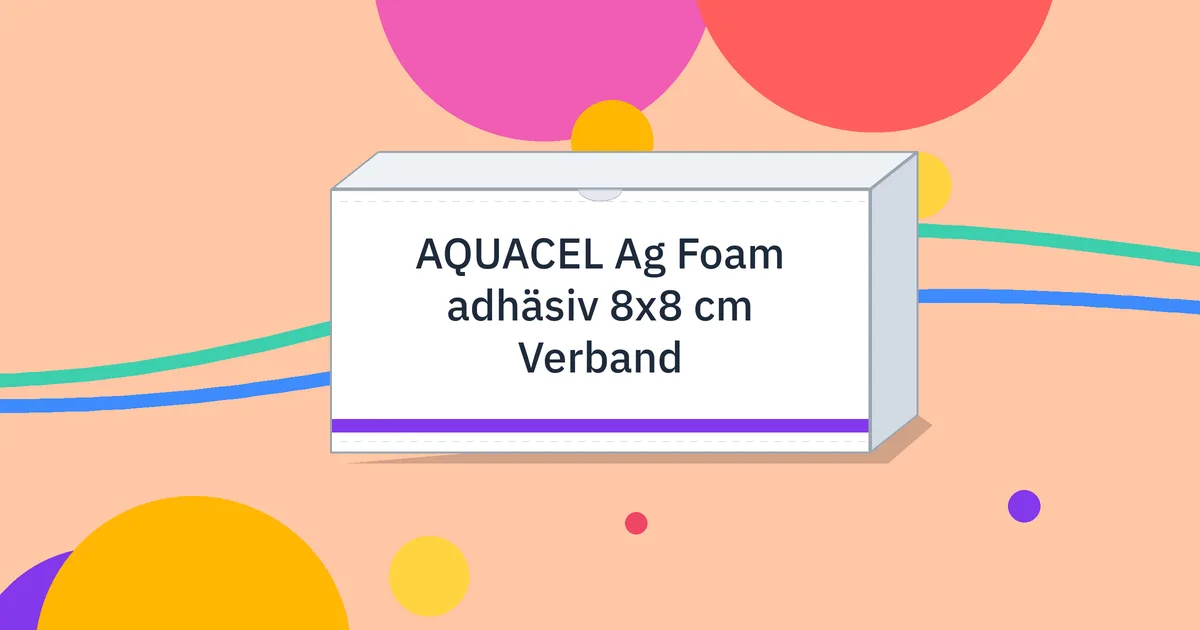 Symbolbild: Packung mit der Aufschrift AQUACEL Ag Foam adhäsiv 8x8 cm Verband (PZN 18126115) – Verfügbarkeit und Bezug in Apotheken in Frankfurt am Main