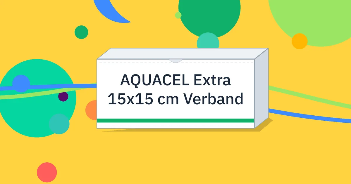 Symbolbild: Packung mit der Aufschrift AQUACEL Extra 15x15 cm Verband (PZN 16595018) – Verfügbarkeit und Bezug in Apotheken in Frankfurt am Main