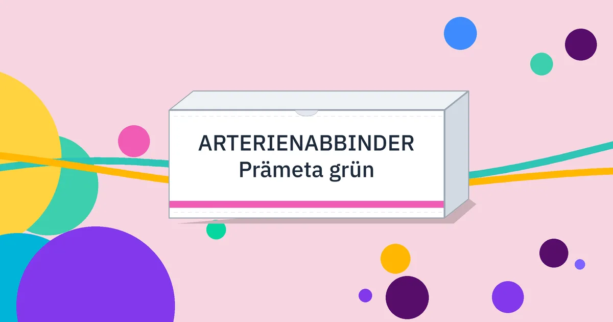 Symbolbild: Packung mit der Aufschrift ARTERIENABBINDER Prämeta grün (PZN 02438284) – Verfügbarkeit und Bezug in Apotheken in Frankfurt am Main
