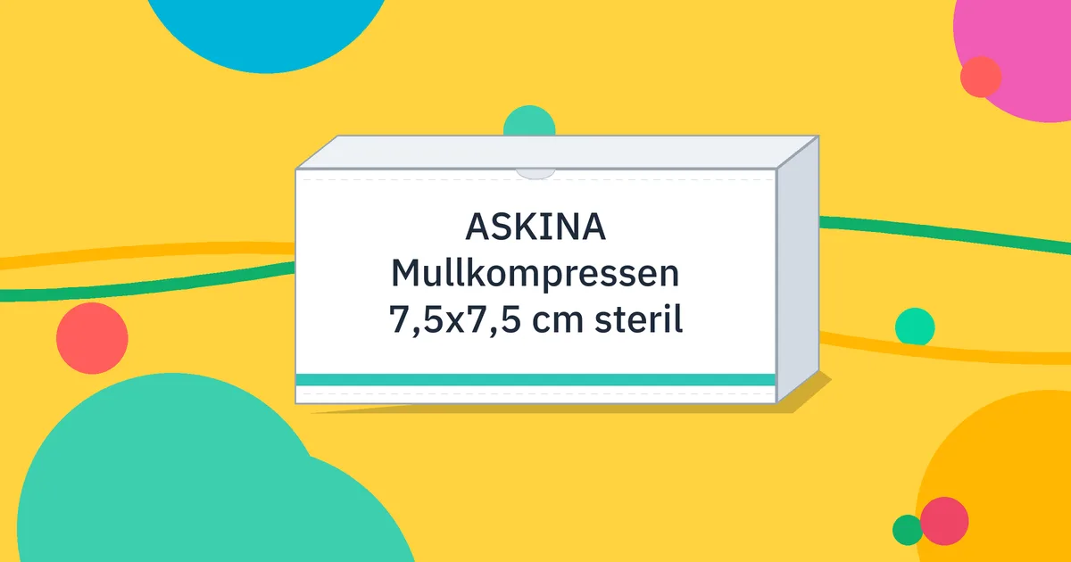 Symbolbild: Packung mit der Aufschrift ASKINA Mullkompressen 7,5x7,5 cm steril (PZN 19523321) – Verfügbarkeit und Bezug in Apotheken in Frankfurt am Main