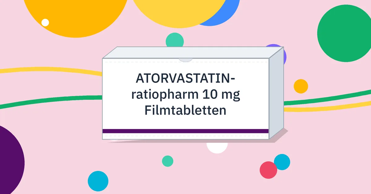 Symbolbild: Packung mit der Aufschrift ATORVASTATIN-ratiopharm 10 mg Filmtabletten (PZN 09292777) – Verfügbarkeit und Bezug in Apotheken in Frankfurt am Main