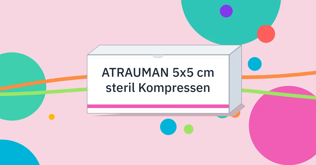 Symbolbild: Packung mit der Aufschrift ATRAUMAN 5x5 cm steril Kompressen (PZN 20062078) – Verfügbarkeit und Bezug in Apotheken in Frankfurt am Main