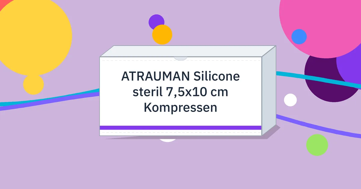 Symbolbild: Packung mit der Aufschrift ATRAUMAN Silicone steril 7,5x10 cm Kompressen (PZN 18022700) – Verfügbarkeit und Bezug in Apotheken in Frankfurt am Main