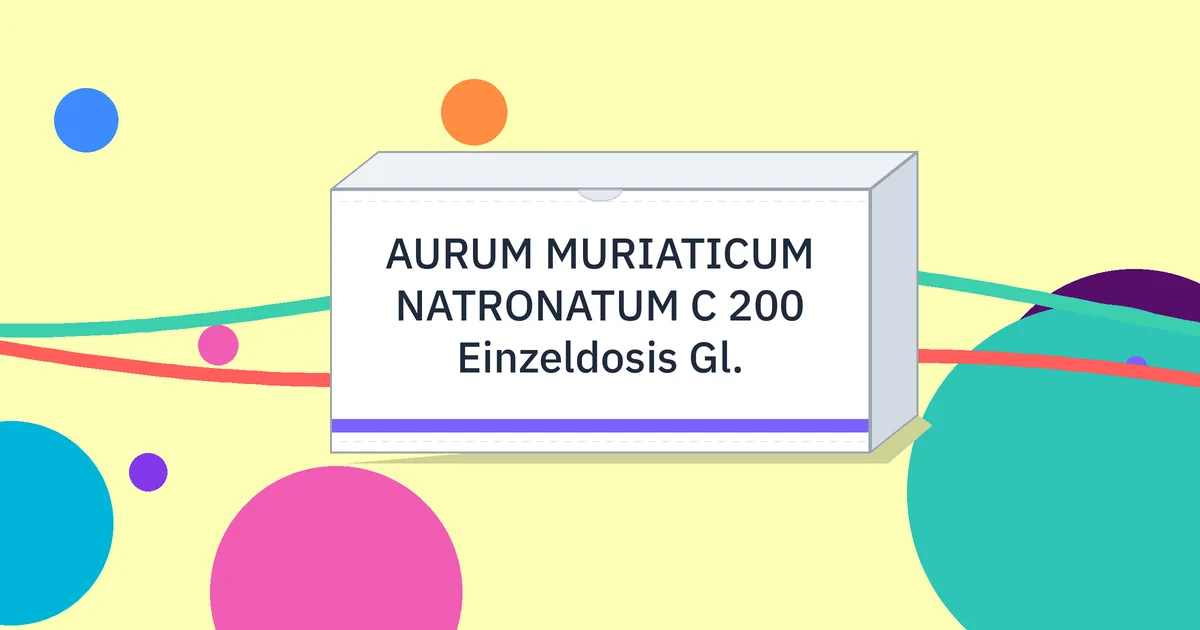 Symbolbild: Packung mit der Aufschrift AURUM MURIATICUM NATRONATUM C 200 Einzeldosis Gl. (PZN 02693131) – Verfügbarkeit und Bezug in Apotheken in Frankfurt am Main