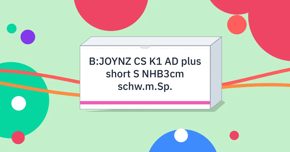 Symbolbild: Packung mit der Aufschrift B:JOYNZ CS K1 AD plus short S NHB3cm schw.m.Sp. (PZN 20526247) – Verfügbarkeit und Bezug in Apotheken in Frankfurt am Main