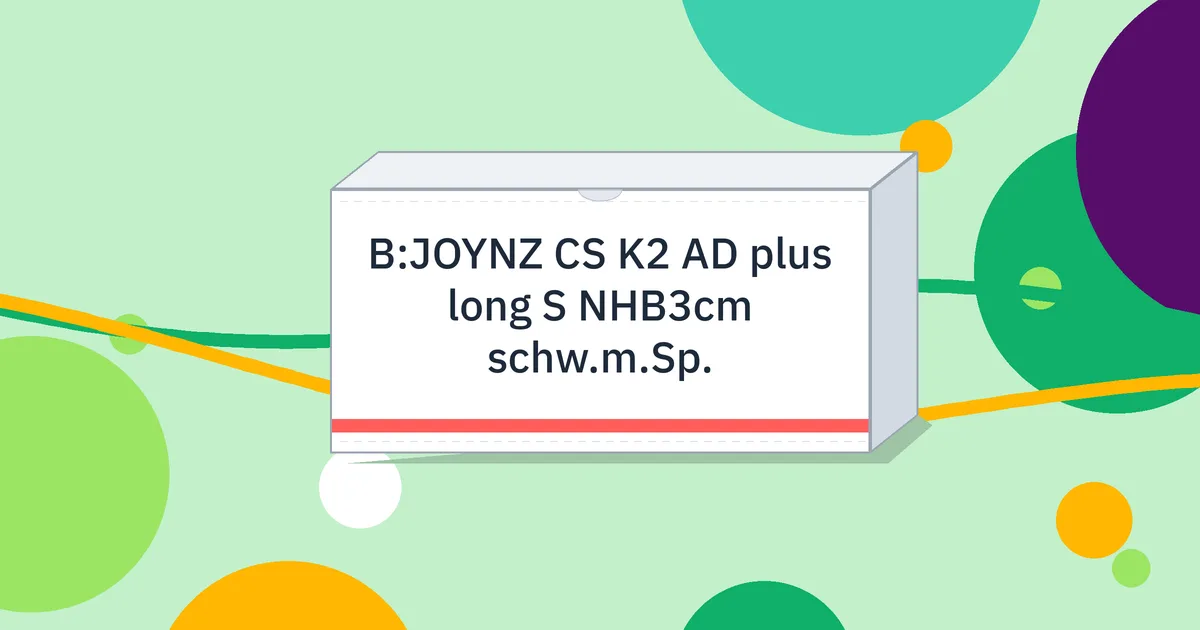 Symbolbild: Packung mit der Aufschrift B:JOYNZ CS K2 AD plus long S NHB3cm schw.m.Sp. (PZN 20526997) – Verfügbarkeit und Bezug in Apotheken in Frankfurt am Main