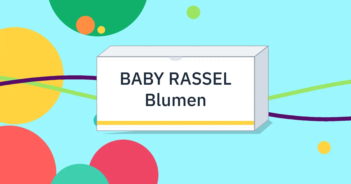 Symbolbild: Packung mit der Aufschrift BABY RASSEL Blumen (PZN 02848705) – Verfügbarkeit und Bezug in Apotheken in Frankfurt am Main