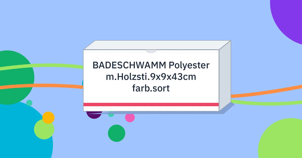 Symbolbild: Packung mit der Aufschrift BADESCHWAMM Polyester m.Holzsti.9x9x43cm farb.sort (PZN 16500408) – Verfügbarkeit und Bezug in Apotheken in Frankfurt am Main