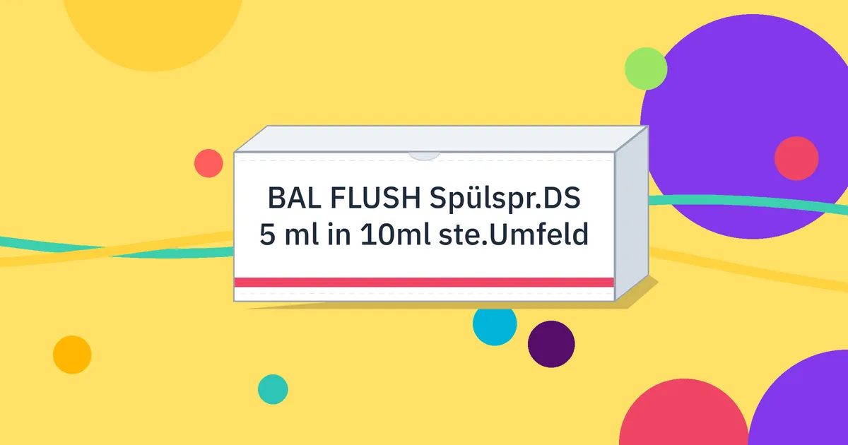 Symbolbild: Packung mit der Aufschrift BAL FLUSH Spülspr.DS 5 ml in 10ml ste.Umfeld (PZN 19061300) – Verfügbarkeit und Bezug in Apotheken in Frankfurt am Main