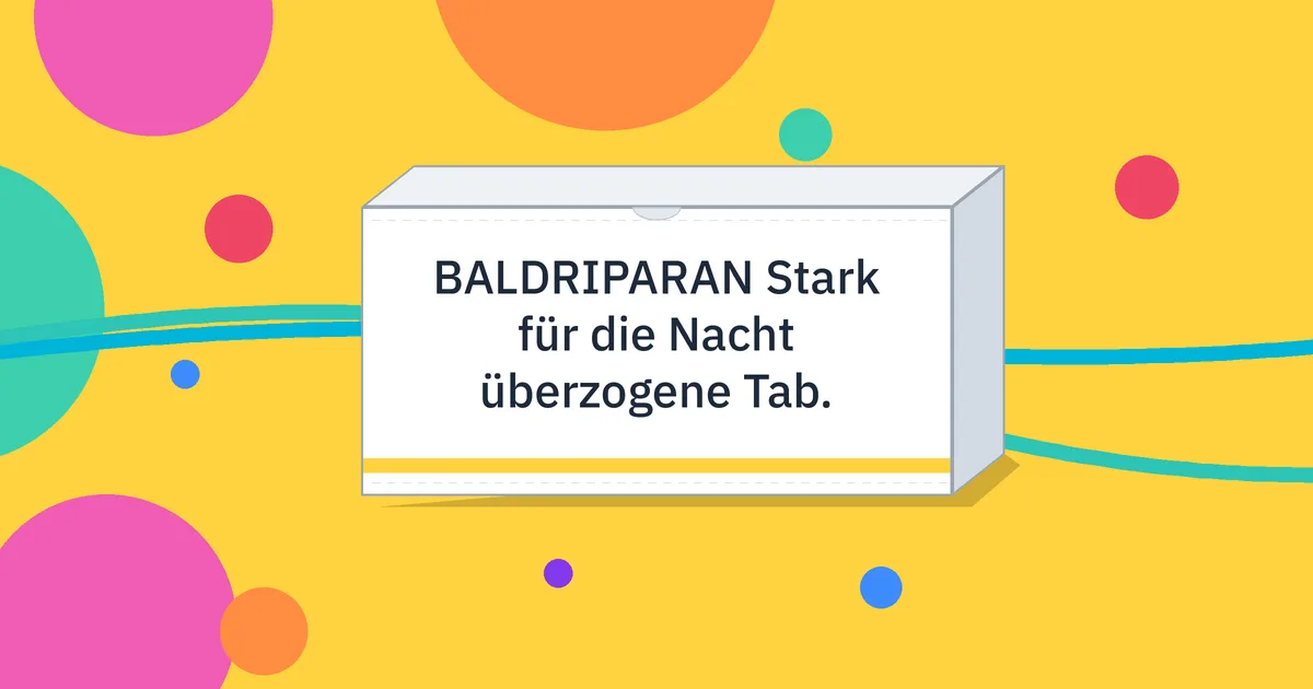 Symbolbild: Packung mit der Aufschrift BALDRIPARAN Stark für die Nacht überzogene Tab. (PZN 01819245) – Verfügbarkeit und Bezug in Apotheken in Frankfurt am Main