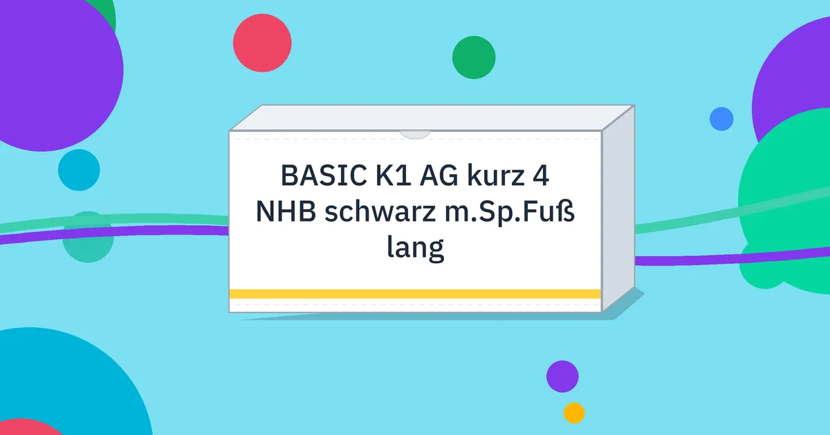 Symbolbild: Packung mit der Aufschrift BASIC K1 AG kurz 4 NHB schwarz m.Sp.Fuß lang (PZN 20260803) – Verfügbarkeit und Bezug in Apotheken in Frankfurt am Main