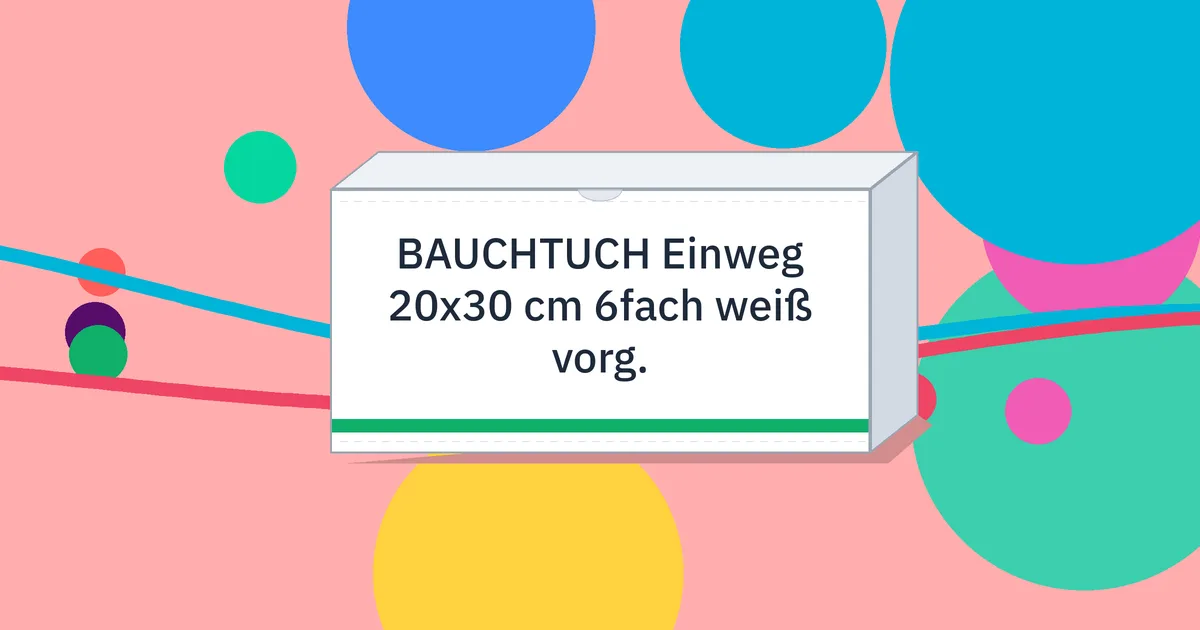 Symbolbild: Packung mit der Aufschrift BAUCHTUCH Einweg 20x30 cm 6fach weiß vorg. (PZN 07100816) – Verfügbarkeit und Bezug in Apotheken in Frankfurt am Main