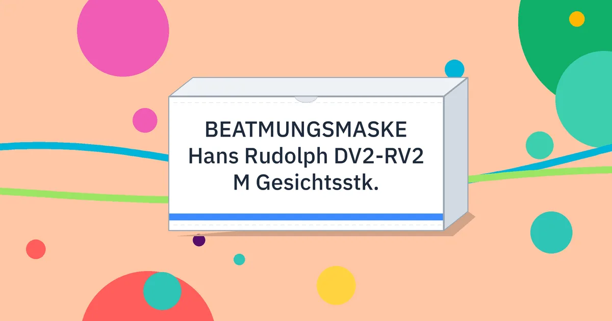 Symbolbild: Packung mit der Aufschrift BEATMUNGSMASKE Hans Rudolph DV2-RV2 M Gesichtsstk. (PZN 17304075) – Verfügbarkeit und Bezug in Apotheken in Frankfurt am Main