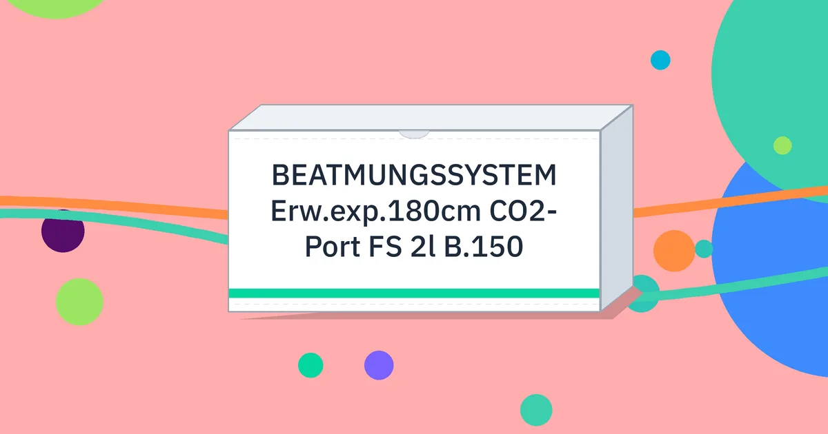 Symbolbild: Packung mit der Aufschrift BEATMUNGSSYSTEM Erw.exp.180cm CO2-Port FS 2l B.150 (PZN 20917189) – Verfügbarkeit und Bezug in Apotheken in Frankfurt am Main
