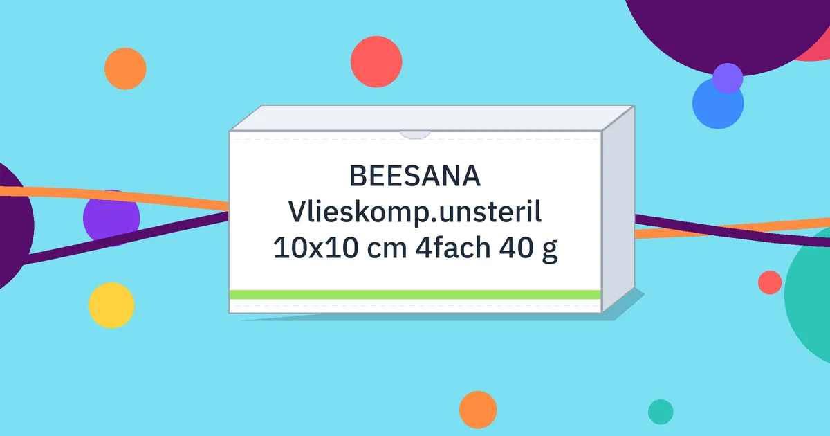 Symbolbild: Packung mit der Aufschrift BEESANA Vlieskomp.unsteril 10x10 cm 4fach 40 g (PZN 18828857) – Verfügbarkeit und Bezug in Apotheken in Frankfurt am Main