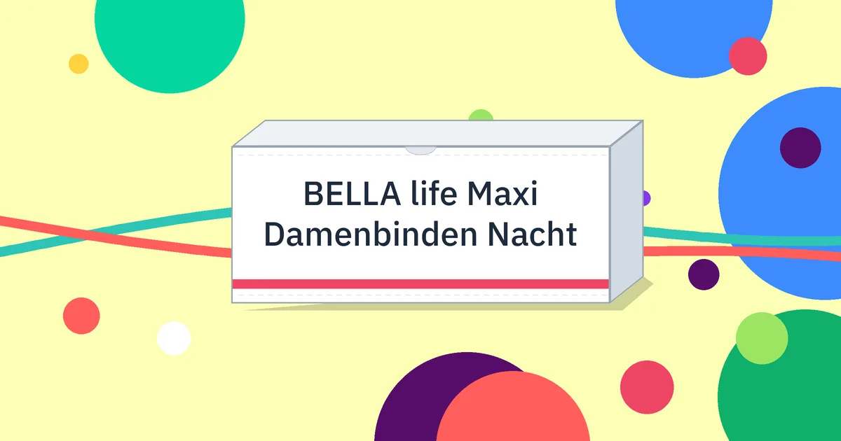 Symbolbild: Packung mit der Aufschrift BELLA life Maxi Damenbinden Nacht (PZN 20102464) – Verfügbarkeit und Bezug in Apotheken in Frankfurt am Main