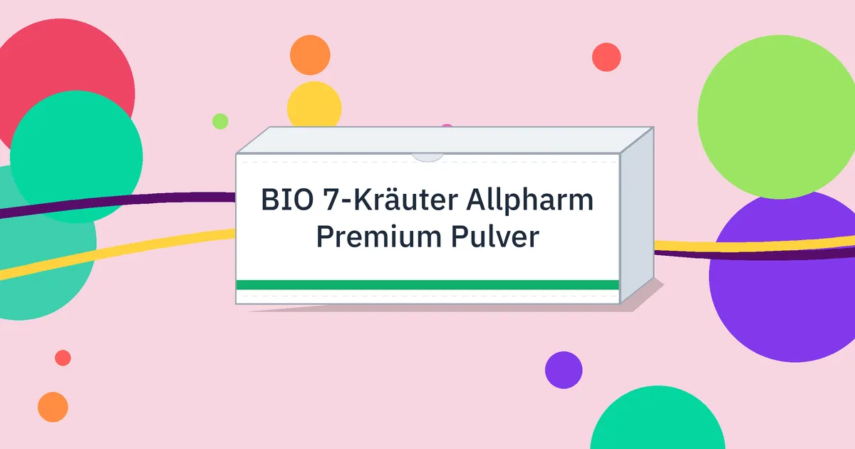 Symbolbild: Packung mit der Aufschrift BIO 7-Kräuter Allpharm Premium Pulver (PZN 11554753) – Verfügbarkeit und Bezug in Apotheken in Frankfurt am Main