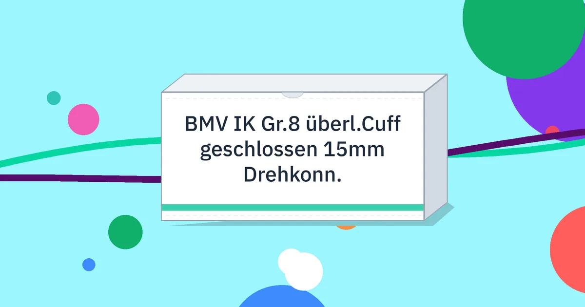 Symbolbild: Packung mit der Aufschrift BMV IK Gr.8 überl.Cuff geschlossen 15mm Drehkonn. (PZN 20140016) – Verfügbarkeit und Bezug in Apotheken in Frankfurt am Main