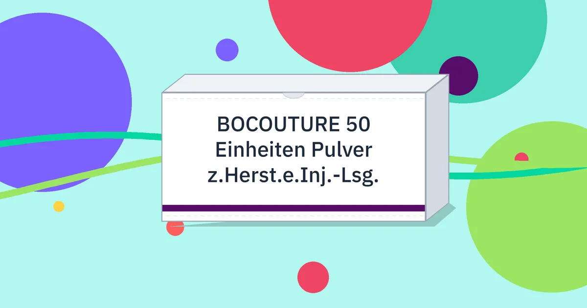 Symbolbild: Packung mit der Aufschrift BOCOUTURE 50 Einheiten Pulver z.Herst.e.Inj.-Lsg. (PZN 13624914) – Verfügbarkeit und Bezug in Apotheken in Frankfurt am Main