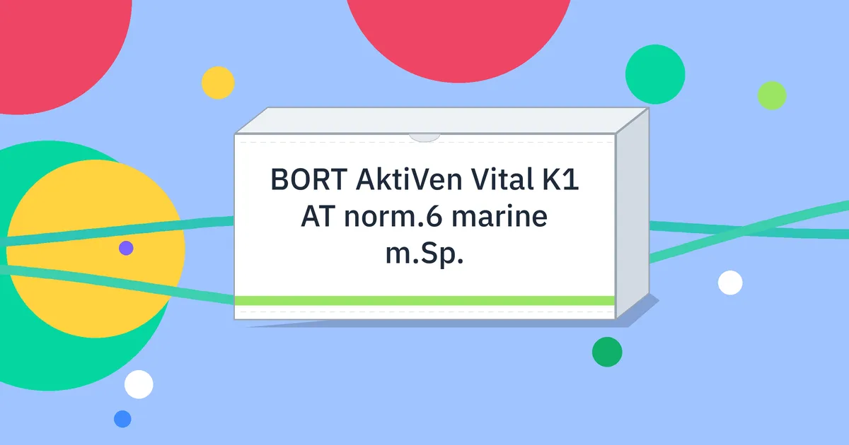 Symbolbild: Packung mit der Aufschrift BORT AktiVen Vital K1 AT norm.6 marine m.Sp. (PZN 13741206) – Verfügbarkeit und Bezug in Apotheken in Frankfurt am Main