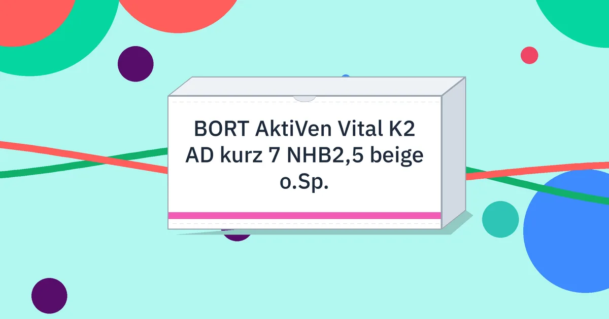 Symbolbild: Packung mit der Aufschrift BORT AktiVen Vital K2 AD kurz 7 NHB2,5 beige o.Sp. (PZN 17499044) – Verfügbarkeit und Bezug in Apotheken in Frankfurt am Main
