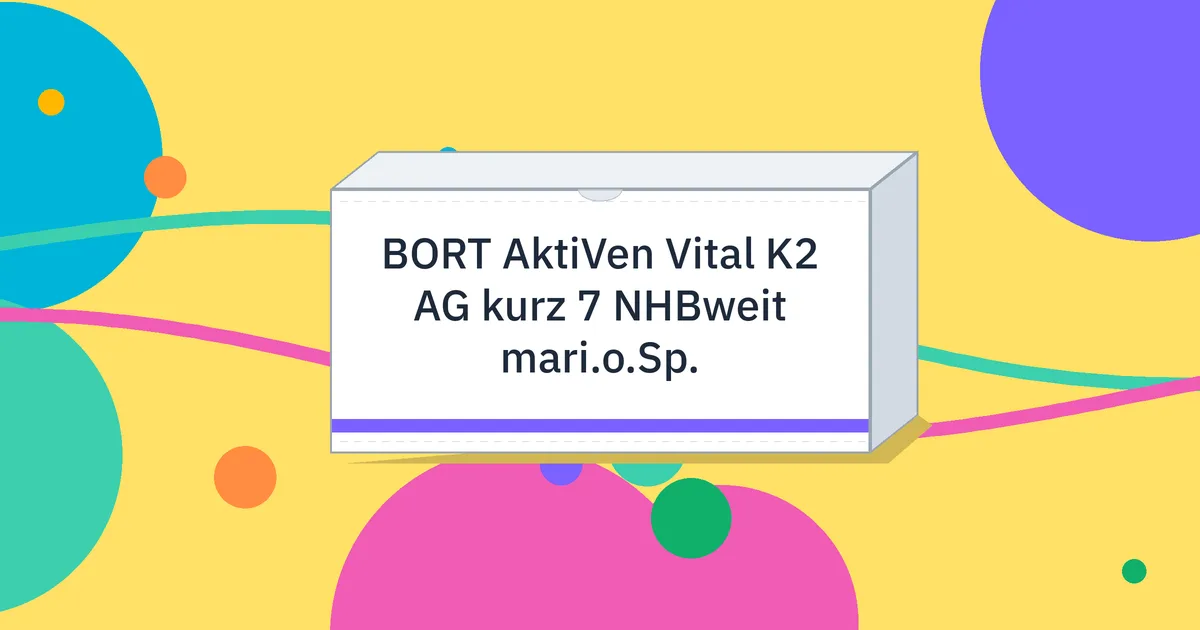 Symbolbild: Packung mit der Aufschrift BORT AktiVen Vital K2 AG kurz 7 NHBweit mari.o.Sp. (PZN 13733081) – Verfügbarkeit und Bezug in Apotheken in Frankfurt am Main