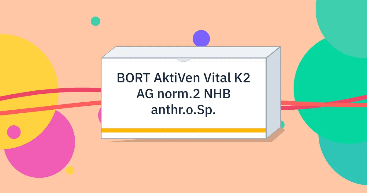 Symbolbild: Packung mit der Aufschrift BORT AktiVen Vital K2 AG norm.2 NHB anthr.o.Sp. (PZN 13734123) – Verfügbarkeit und Bezug in Apotheken in Frankfurt am Main