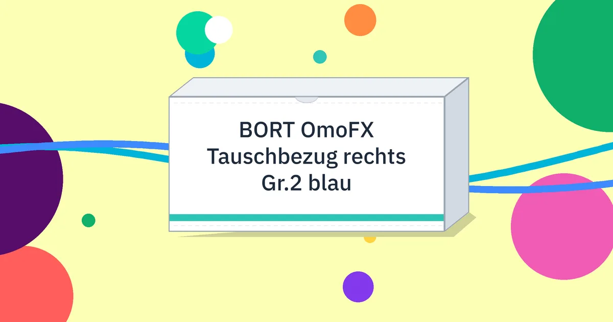 Symbolbild: Packung mit der Aufschrift BORT OmoFX Tauschbezug rechts Gr.2 blau (PZN 04806823) – Verfügbarkeit und Bezug in Apotheken in Frankfurt am Main