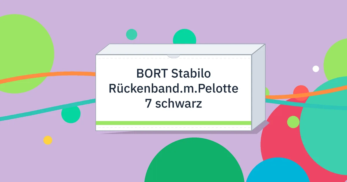 Symbolbild: Packung mit der Aufschrift BORT Stabilo Rückenband.m.Pelotte 7 schwarz (PZN 05872992) – Verfügbarkeit und Bezug in Apotheken in Frankfurt am Main