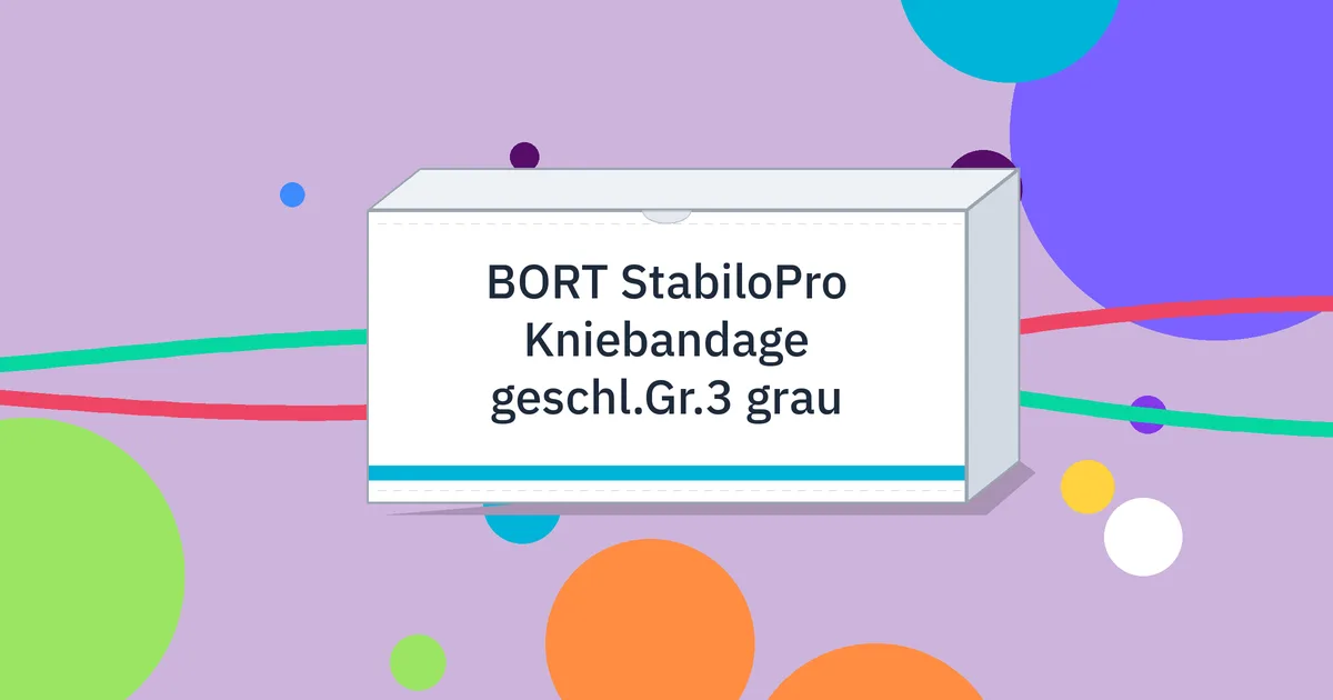 Symbolbild: Packung mit der Aufschrift BORT StabiloPro Kniebandage geschl.Gr.3 grau (PZN 15256722) – Verfügbarkeit und Bezug in Apotheken in Frankfurt am Main