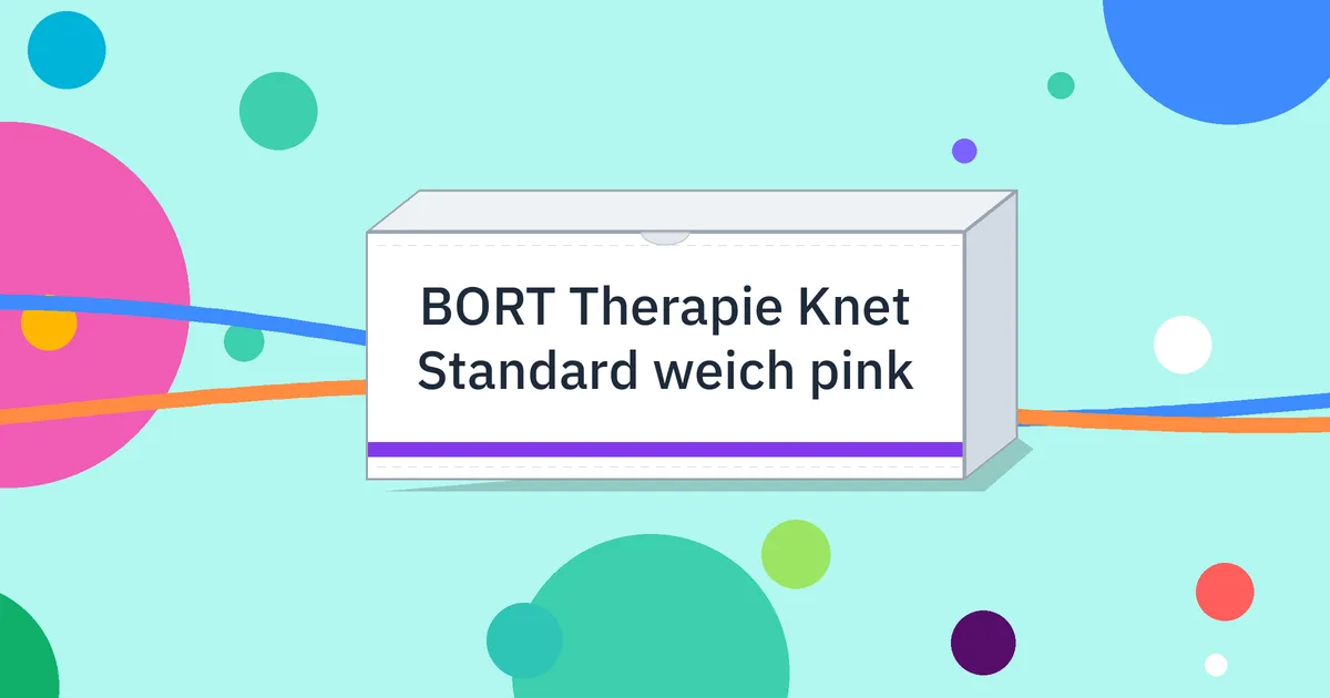 Symbolbild: Packung mit der Aufschrift BORT Therapie Knet Standard weich pink (PZN 03723118) – Verfügbarkeit und Bezug in Apotheken in Frankfurt am Main