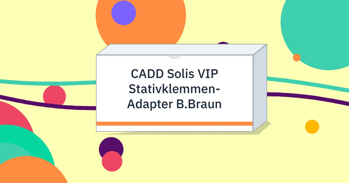 Symbolbild: Packung mit der Aufschrift CADD Solis VIP Stativklemmen-Adapter B.Braun (PZN 10282732) – Verfügbarkeit und Bezug in Apotheken in Frankfurt am Main