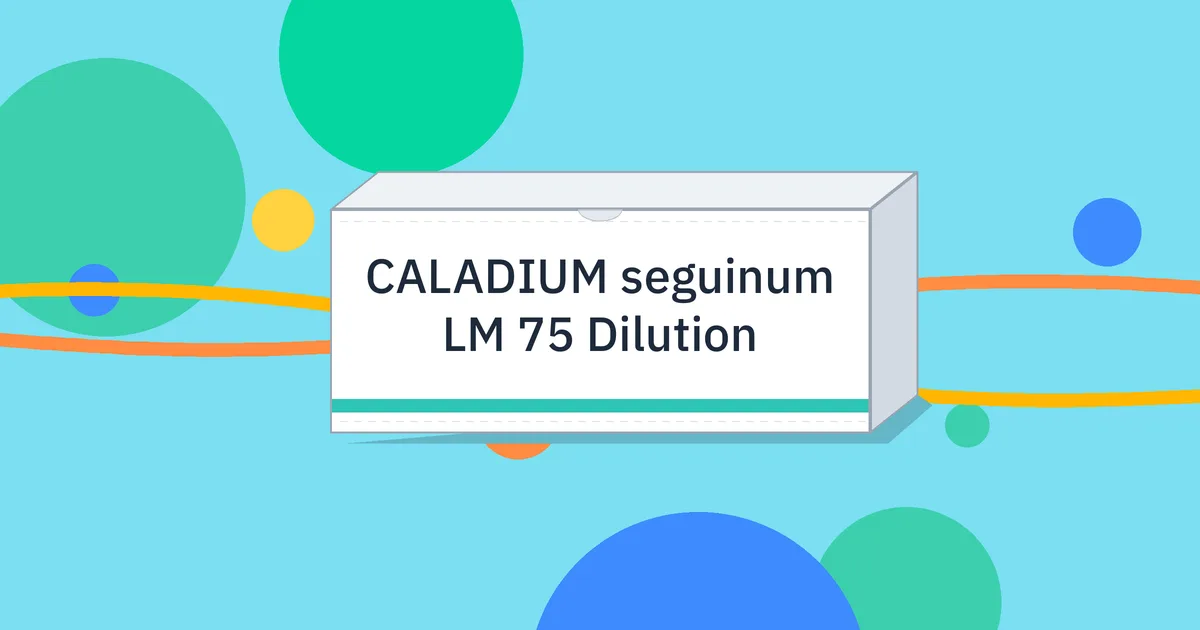 Symbolbild: Packung mit der Aufschrift CALADIUM seguinum LM 75 Dilution (PZN 13404348) – Verfügbarkeit und Bezug in Apotheken in Frankfurt am Main