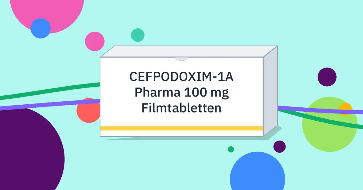 Symbolbild: Packung mit der Aufschrift CEFPODOXIM-1A Pharma 100 mg Filmtabletten (PZN 02719250) – Verfügbarkeit und Bezug in Apotheken in Frankfurt am Main
