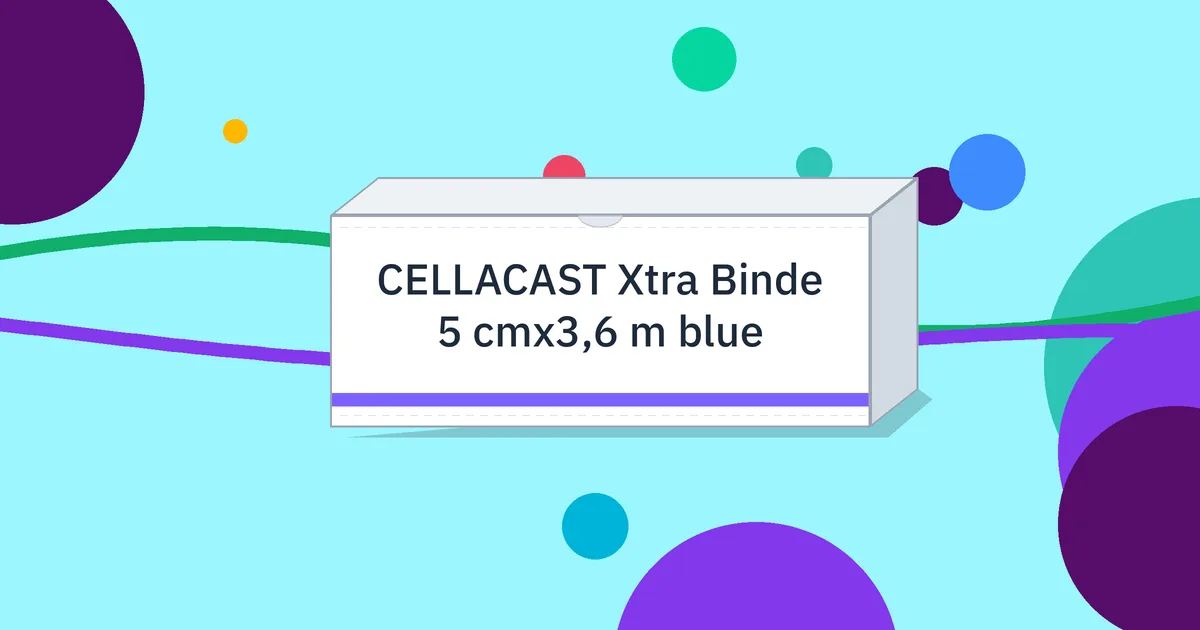 Symbolbild: Packung mit der Aufschrift CELLACAST Xtra Binde 5 cmx3,6 m blue (PZN 11381991) – Verfügbarkeit und Bezug in Apotheken in Frankfurt am Main