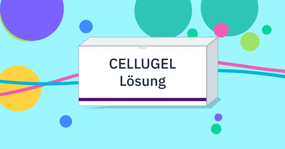 Symbolbild: Packung mit der Aufschrift CELLUGEL Lösung (PZN 00729161) – Verfügbarkeit und Bezug in Apotheken in Frankfurt am Main