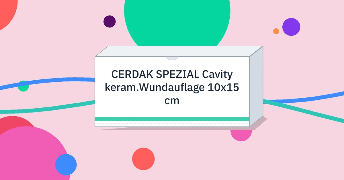 Symbolbild: Packung mit der Aufschrift CERDAK SPEZIAL Cavity keram.Wundauflage 10x15 cm (PZN 19187018) – Verfügbarkeit und Bezug in Apotheken in Frankfurt am Main