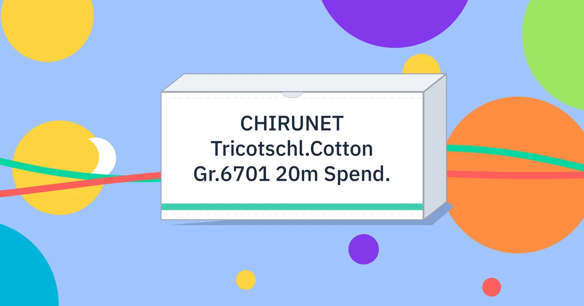 Symbolbild: Packung mit der Aufschrift CHIRUNET Tricotschl.Cotton Gr.6701 20m Spend. (PZN 00477995) – Verfügbarkeit und Bezug in Apotheken in Frankfurt am Main