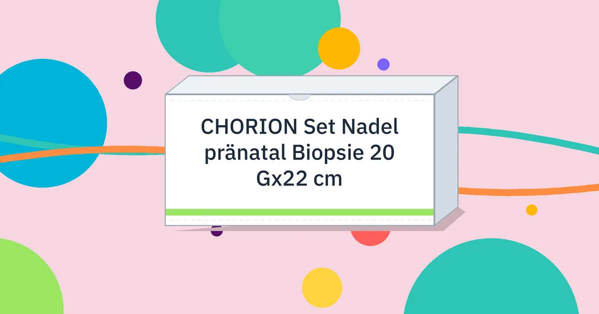 Symbolbild: Packung mit der Aufschrift CHORION Set Nadel pränatal Biopsie 20 Gx22 cm (PZN 16920257) – Verfügbarkeit und Bezug in Apotheken in Frankfurt am Main