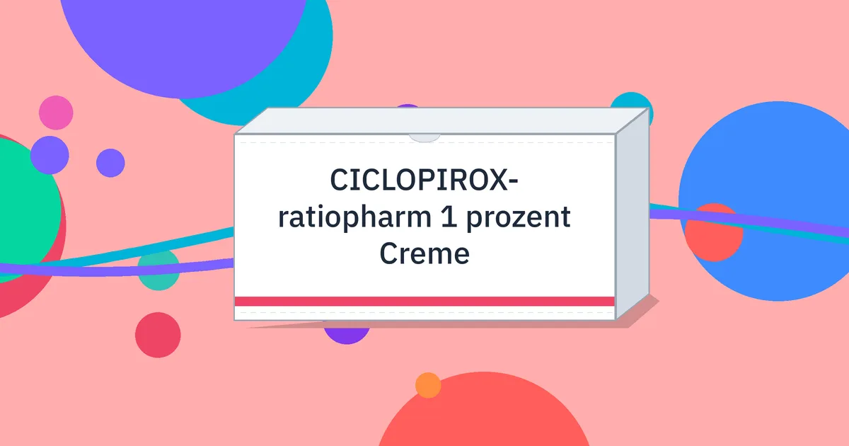 Symbolbild: Packung mit der Aufschrift CICLOPIROX-ratiopharm 1 prozent Creme (PZN 00123406) – Verfügbarkeit und Bezug in Apotheken in Frankfurt am Main