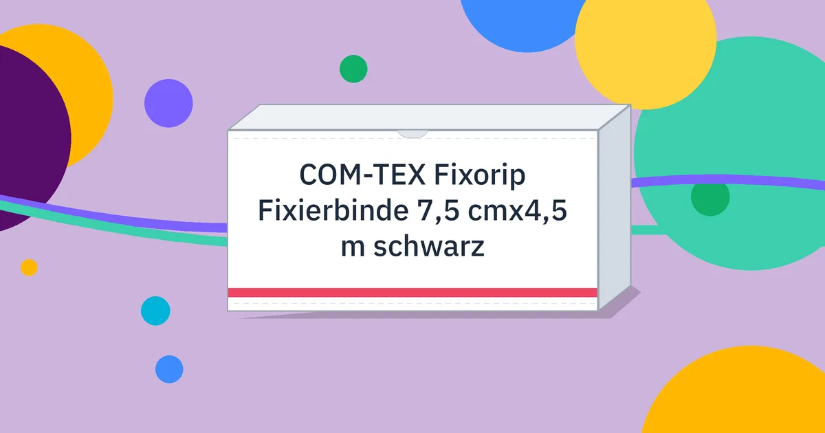 Symbolbild: Packung mit der Aufschrift COM-TEX Fixorip Fixierbinde 7,5 cmx4,5 m schwarz (PZN 19496050) – Verfügbarkeit und Bezug in Apotheken in Frankfurt am Main