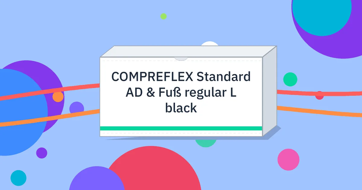 Symbolbild: Packung mit der Aufschrift COMPREFLEX Standard AD & Fuß regular L black (PZN 19534276) – Verfügbarkeit und Bezug in Apotheken in Frankfurt am Main