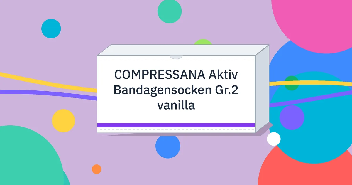 Symbolbild: Packung mit der Aufschrift COMPRESSANA Aktiv Bandagensocken Gr.2 vanilla (PZN 09209782) – Verfügbarkeit und Bezug in Apotheken in Frankfurt am Main
