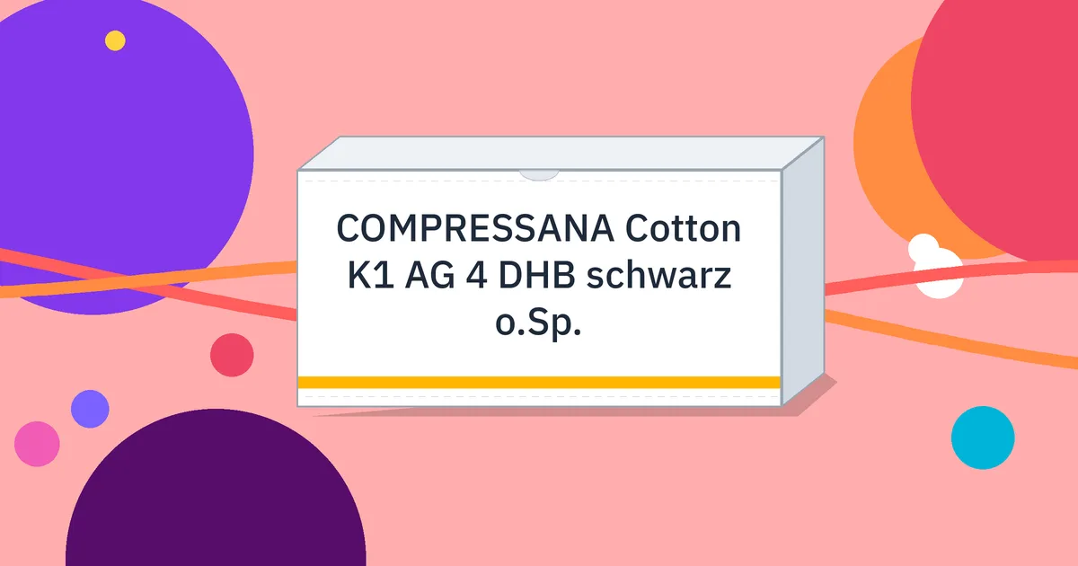 Symbolbild: Packung mit der Aufschrift COMPRESSANA Cotton K1 AG 4 DHB schwarz o.Sp. (PZN 11393310) – Verfügbarkeit und Bezug in Apotheken in Frankfurt am Main